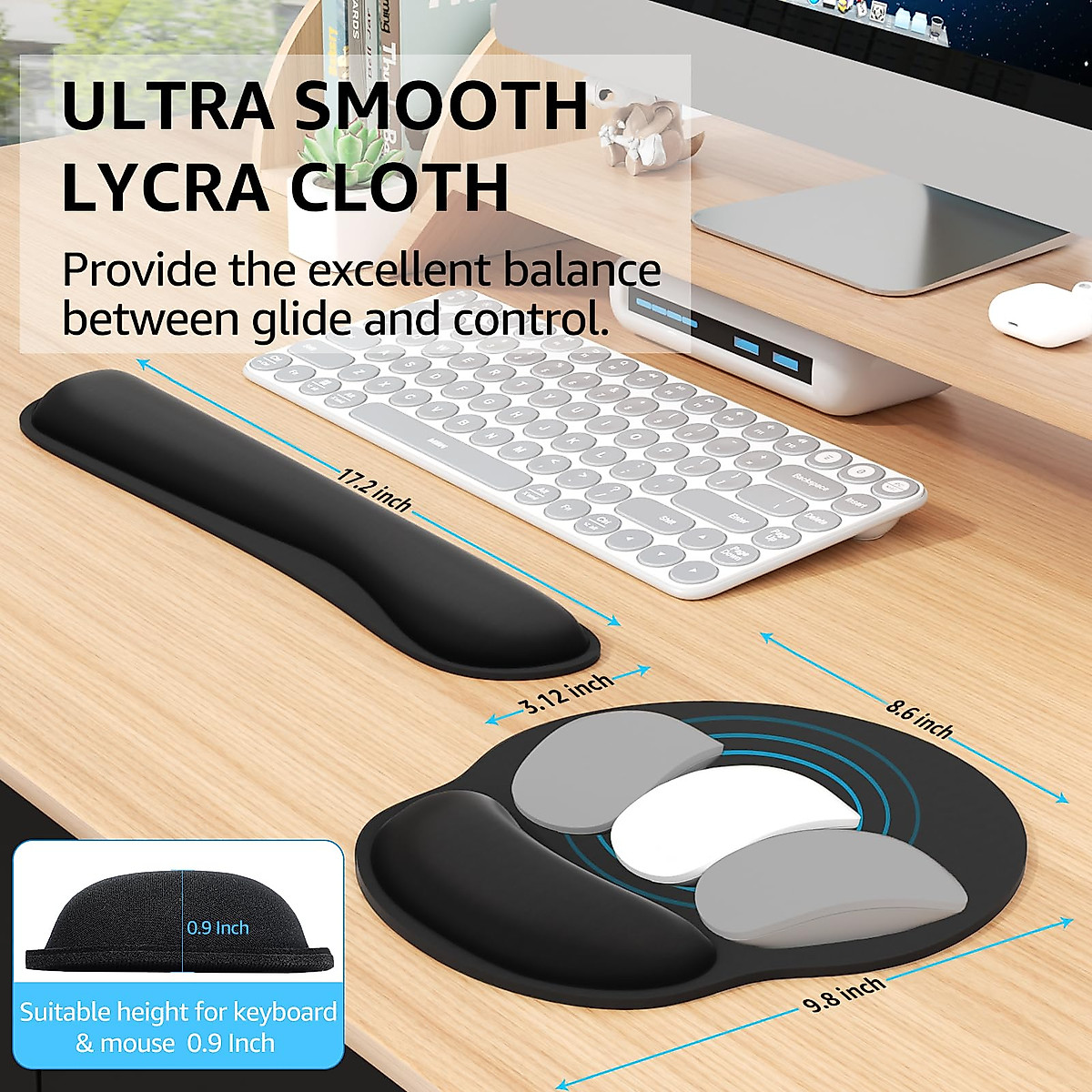 KTRIO Ergonomic Mouse Pad with Wrist Support, Comfortable Keyboard Wrist Rest, Memory Foam Wrist Pad for Keyboard, Mouse Pad Sets for Easy Typing & Pain Relief for Computer, Office & Home, Black