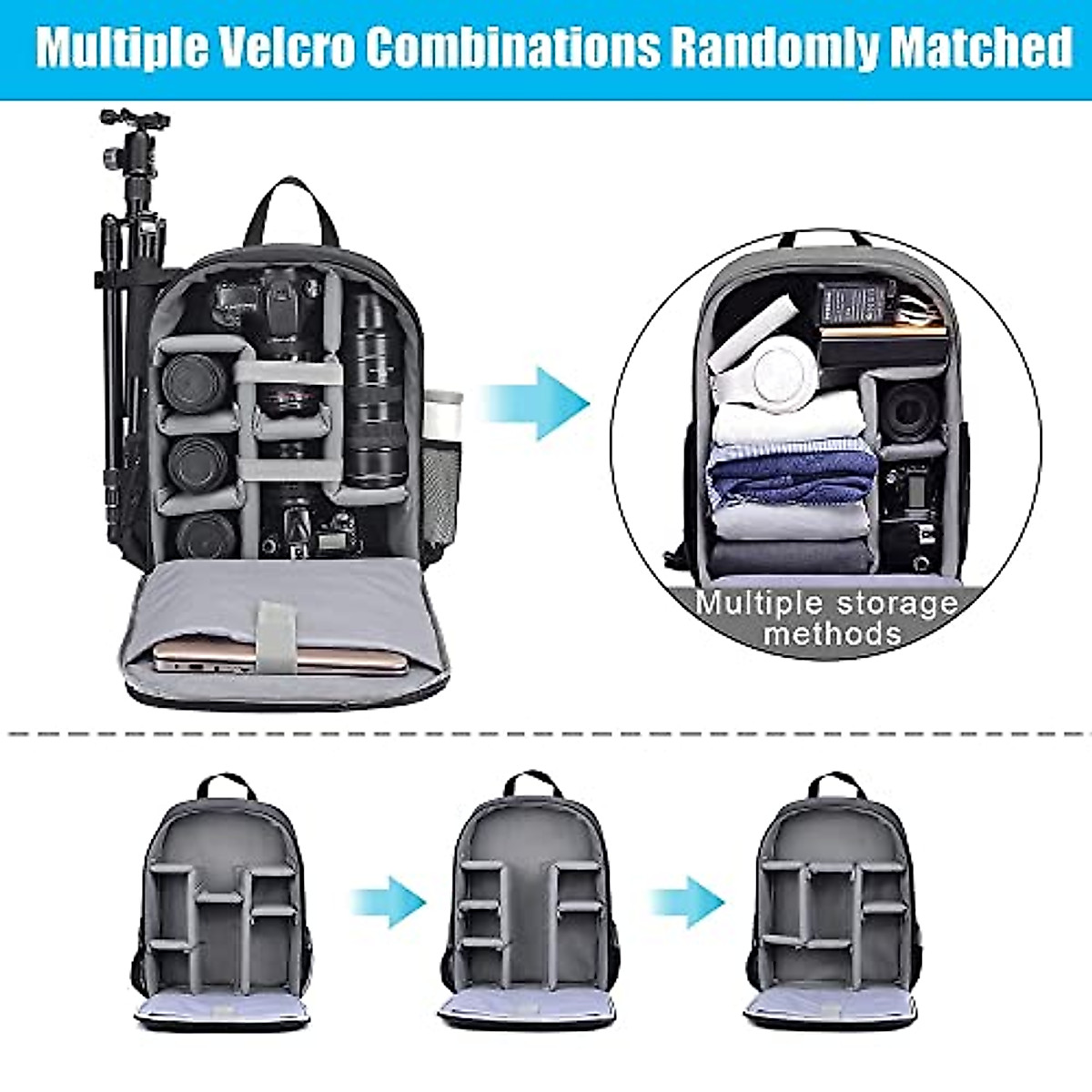 Cwatcun Camera Backpack with Extra Storage, DSLR SLR Water Resistant Camera Bag with 15.6" Laptop Compartment Fits Canon Nikon Sony Camera, Camera Case with Tripod Holder for Women Men Photographer