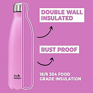 The Better Home 500 Stainless Steel Insulated Water Bottle 500ml Pink | Thermos Flask 500ml | Hot and Cold Steel Water Bottle 500ml | Food Grade & BPA Free Insulated Water Bottles (Pack of 2)