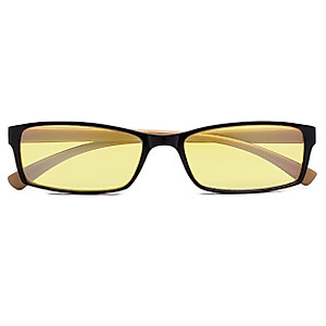 Small Rectangle Blue Light Blocking Computer Reading Glasses with Yellow Tinted Lens （Black/Brown, 1.25）