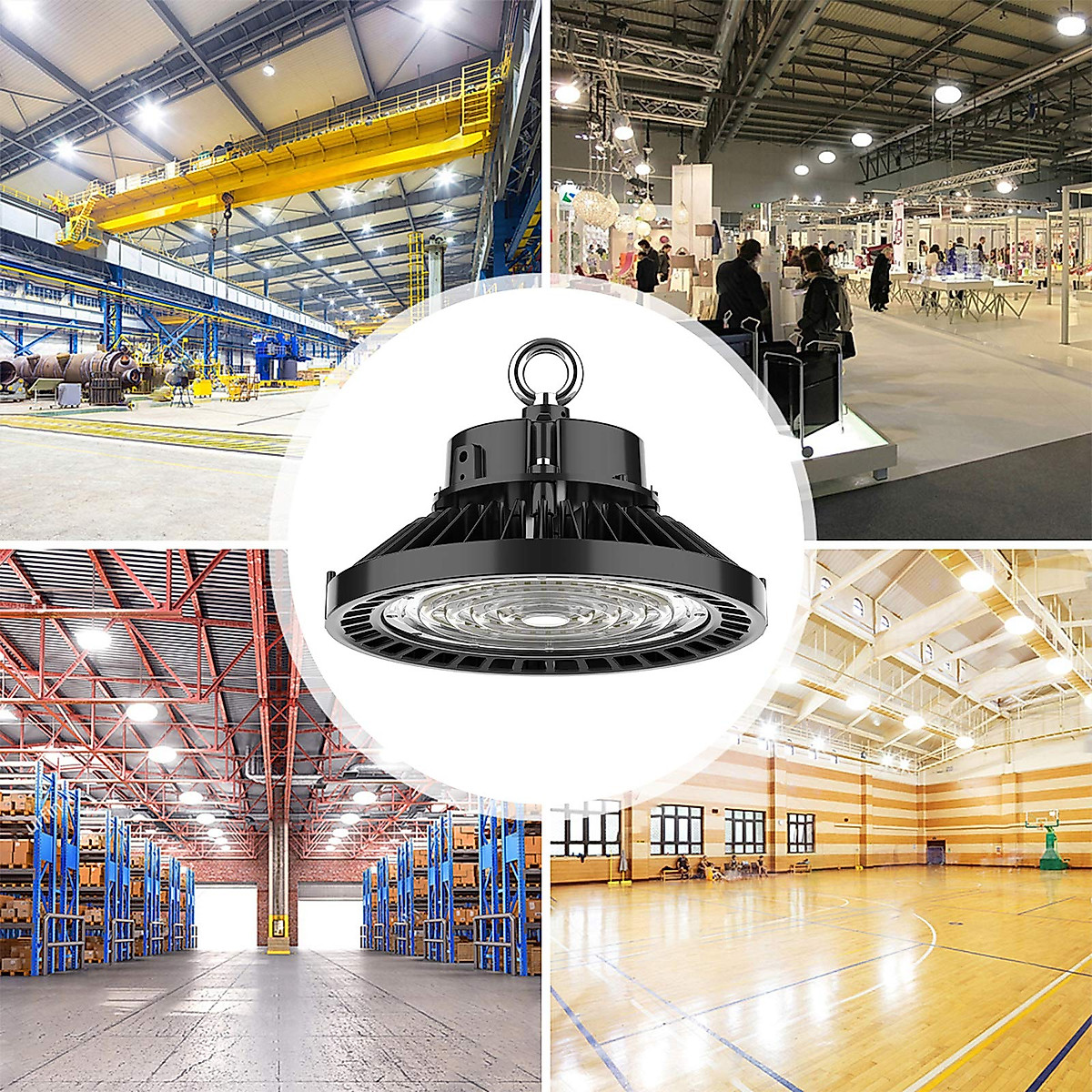 240W led high bay lighting,1-10V Dimmable ufo high bay light with plug，AC90-277V 5000K Daylight white， IP65 Waterproof Commercial Grade Area Warehouse Workshop Hanging Lighting Fixtures （1pack）