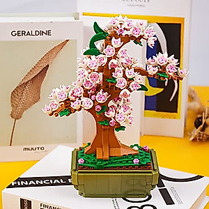 IACTIONUNION Cherry Blossom Bonsai Tree Building Block Sets 550Pcs Japanese Sakura Artificial Flowers Building Toys Botanical Collection Gifts for Women Girls Adults Kids 8-12