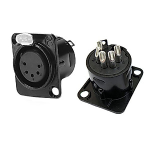 GDQLCNXB XLR Female Jack 5 Pin Panel Mount Jacks, XLR Female Socket Audio Speaker Microphone Connector 5Pcs,Black Metal Housing