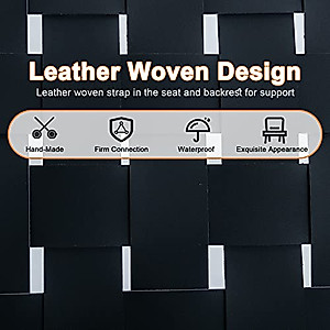 Bonzy Home 28" Woven Bar Stools Set of 2, Faux Leather Kitchen Stool Chairs with Back and Wooden Legs, Comfy Bar Chairs Bar Height Stools for Kitchen Island, Black