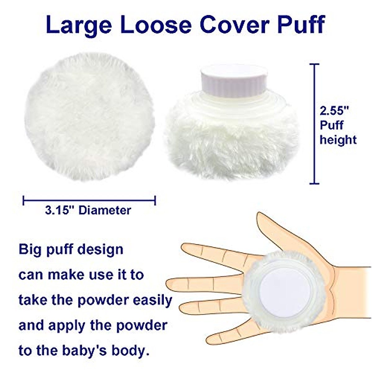 Storage Body Powder Container, Large 3.5" Fluffy Body After-Bath Powder Case, Baby Care Face/Body Villus Powder Puff Box, Makeup Cosmetic Talcum Powder Container with Hand Holder (White)