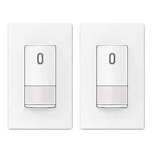 ELEGRP Occupancy Motion Sensor Light Switch, PIR Infrared Motion Activated Wall Switch, No Neutral Wire Required, Single Pole for CFL/LED/Incandescent, w/Wall Plate, UL Listed (2 Pack, Matte White)