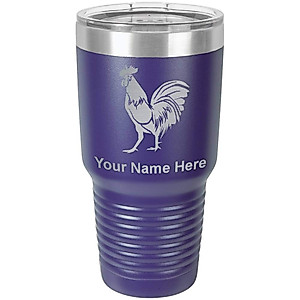 LaserGram 30oz Vacuum Insulated Tumbler Mug, Rooster, Personalized Engraving Included (Dark Purple)