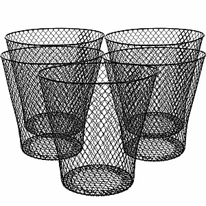 BOSS CLASS Wire Mesh Round Waste Basket, 9in (Black, Pack of 5) Lightweight Trash Can Open Top Wastebasket Recycling Bins Desk Office School Garbage Cans Home Essential & Custom Storage Carrier