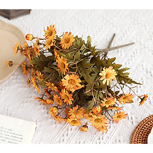 2 Pcs Artificial Flowers, Artificial Daisy Flowers Bulk 14 Inches Long Artificial Silk Flowers Bouquet Realistic Fake Flowers for Wedding Bouquets Home Party Office Grave Christmas Decor(Orange)