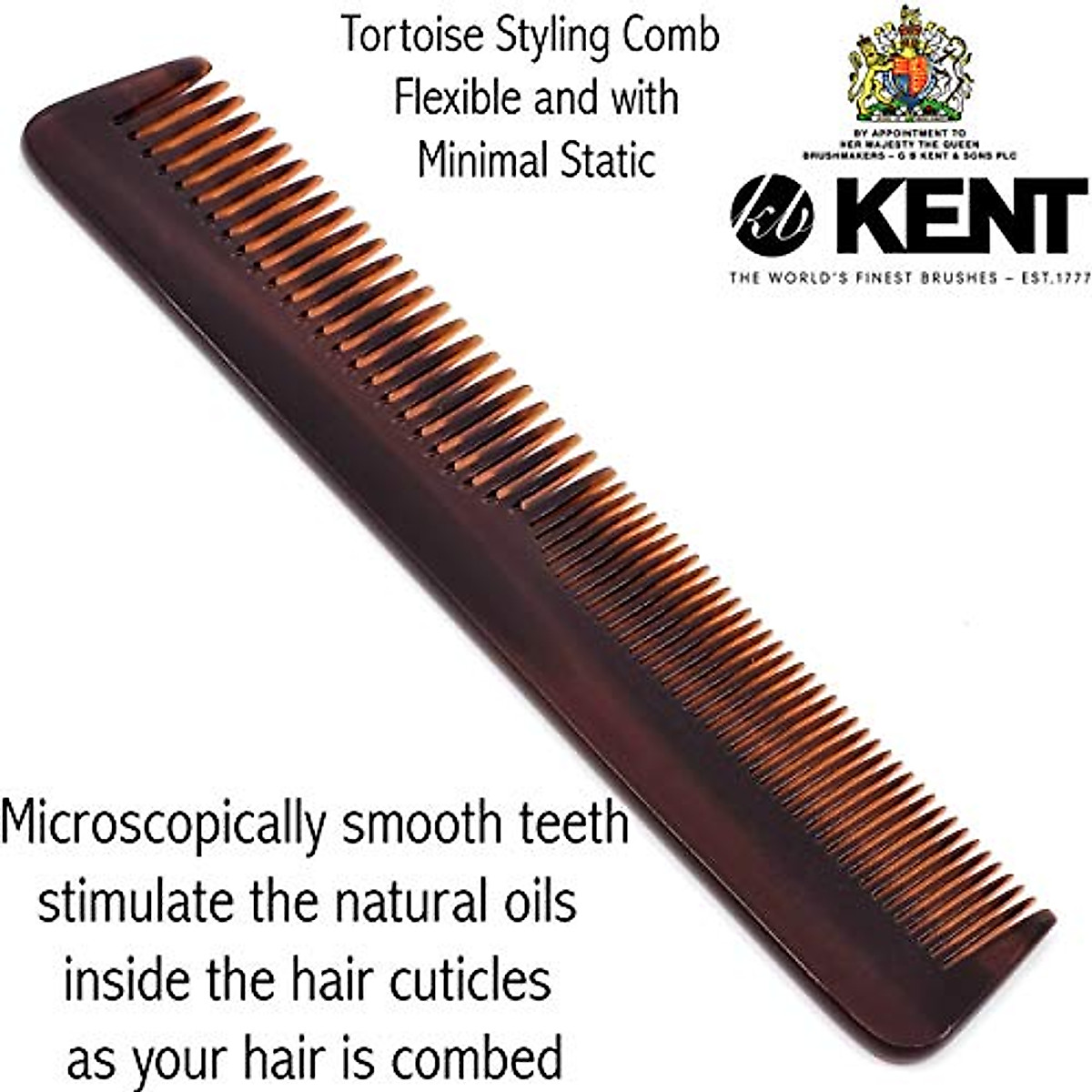 Kent 5T 6.6 Inch Double Tooth Hair Dressing Comb, Fine and Wide Tooth Dresser Comb For Hair, Beard and Mustache, Coarse and Fine Hair Styling Grooming Comb for Men, Women and Kids. Made in England