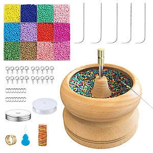 Bead Spinner Bowl with 5 Beading Needles, Spin Beading Bowl for Jewelry Making, Waist Bead Spinner with Seed Bead Kit, Stringing Bead Loader Holder