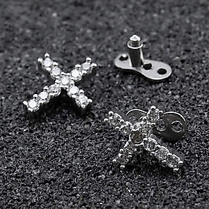 Titanium Dermal Anchor Top Crystal Micro Surface Skin Piercing 16G - Fan - Cross