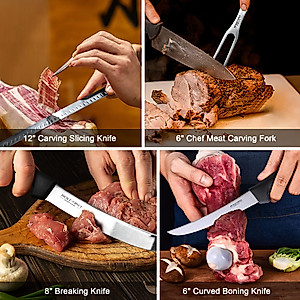 BOLEXINO Professional 9 Piece BBQ Knife Set, Knife Roll, Japanese style Premium stainless Steel Chef Knife Set, The Ultimate Grilling Set with Carrying Bag