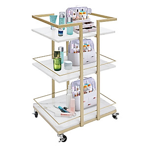 3 Tier Rolling Cart, Utility Manicure Trolley, Open Design Metal Storage Rolling Barber Cart for Kitchen, Living Room, Studio, Bedroom, Balcony, Universal Wheels with Lock