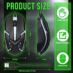 Sratte 30 Pack Black USB Wired Mouse Bulk 1200 DPI RGB Optical Computer Mouse 3 Button 7 Color LED Backlit Wired Ergonomic USB for Gaming Office Desktop Laptop Gamer Computer