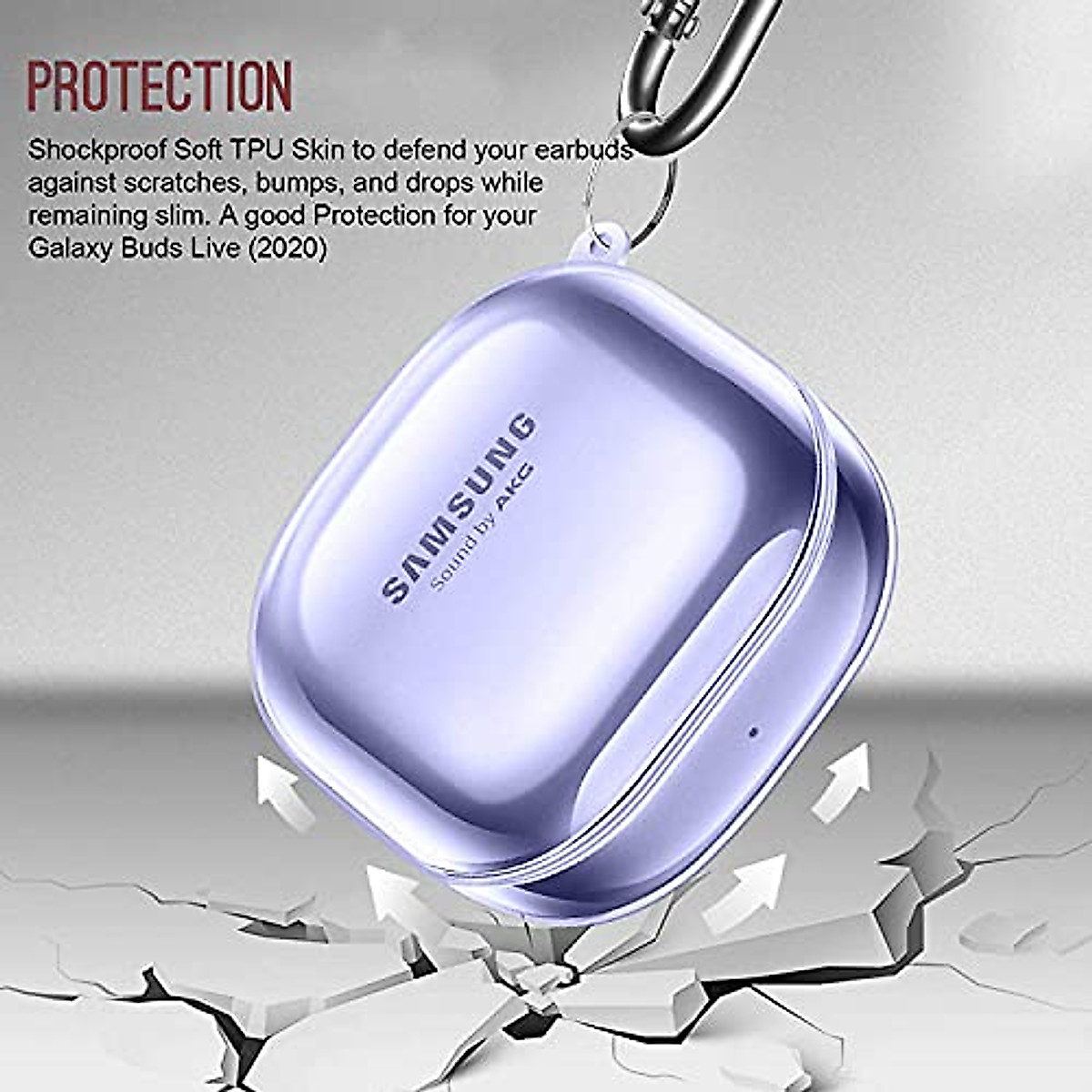 Aiiko Compatible Galaxy Buds Pro Case 2021 /Galaxy Buds Live Case 2020 Clear Soft TPU Shockproof Case Protective Cover for Samsung Earbuds with Keychain -(Clear), m