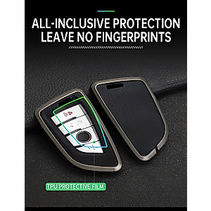 HUBEIVO for BMW Key Fob Cover Case Metal Shell Car Smart Keys Protect Keychain (P-BWBqz-Brown)