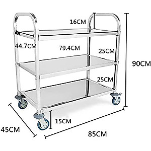 Utility Cart Lab Serving Cart, Medical Cart 3-Layer Stainless Steel Kitchen Service Cart for Hotel, Catering, Restaurant Tool Cart-85 X 45 X 90CM