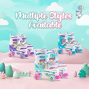 SULIFEEL Rainbow Unicorn 4 Size Adjustable Light up Roller Skates for Girls Boys for Kids Small