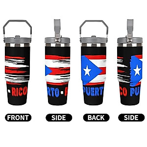 Porto Rico Flags 1 30 OZ Insulated Tumblers with Handle And Straw Leakproof Vacuum Insulated Stainless Steel Water Bottle for Car Fishing Travel