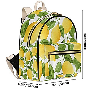 Funky Qiu Backpack Purse for Woman Watercolor Lemon Tree Leaves PU Leather Fashion Mini Backpack Casual Bag for Woman Girls