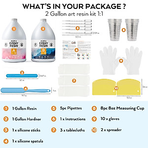 Nicpro 2 Gallon Crystal Clear Epoxy Resin Kit, High Gloss & Bubbles Free Art Resin Supplies for Coating and Casting, Craft DIY, Wood, Table Top, Bar Top, Molds, River Tables with Cups, Sticks, Gloves