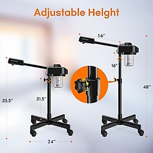 KINGSTEAM Professional Facial Steamer, 2 in 1 Ozone Facial Steamer on Wheels with 3X Magnifying Lamp, Time Preset Function Design for Face Sauna Spa and Personal Care Use at Home (JY-08A Black)