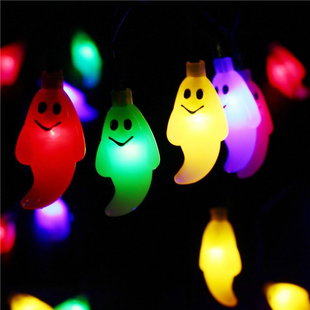 DINOWIN Halloween Ghosts Lights, Solar Ghost String 16ft 20 LED Ghost Fairy String Lights Waterproof for Home Indoor Garden Lawn Patio Trees Weddings (Multicolor)