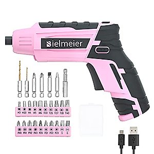 Bielmeier 4V Pink USB Small Power Drill Bit Set for Women,Cordless & Rechargeable with 27 Piece Driver Bit Set,Mini Electric Screwdriver with LED Light and USB Charge