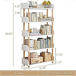 OSCHF 5-Tier Wooden Open Bookcase - Modern Freestanding Bookshelf with Side Panels and Solid Wood Frame for Home and Office, Shelf Unit in Warm White