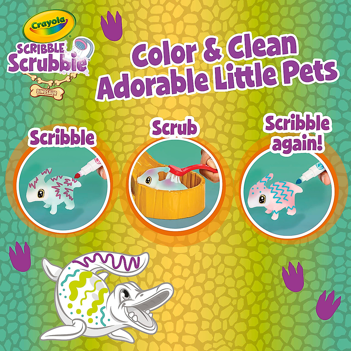 Crayola Scribble Scrubbie Pets Dinosaur Waterslide, Dinosaur Toys for Kids, Pet Grooming Toy, Gifts for Boys & Girls, Ages 3+