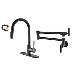 Havin Black Kitchen Faucet with Pull Down Magnetic Sprayer with Black Pot Filler Faucet