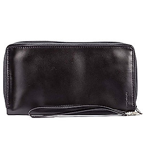 Big Skinny Women's Panther Leather Clutch Slim Wallet, Holds Up to 40 Cards, Black