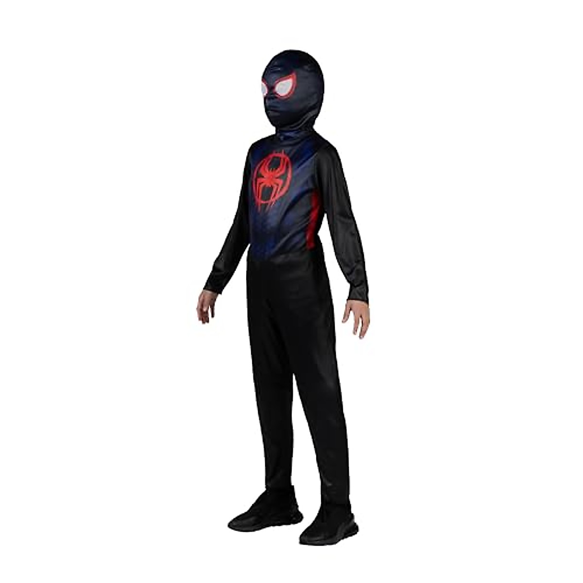 Marvel Miles Morales Official Youth Halloween Costume - Printed Jumpsuit with Fabric Mask (M) Black