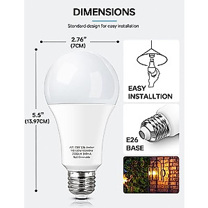 KINDEEP Yellow LED Bug Light Bulbs Outdoor 23W, A21 Amber Light Bulb 150W-200W Equivalent, 2000K Outdoor Light Bulbs for Porch, Patio, Deck, Backyard, E26 Base, Non-Dim, 2 Pack