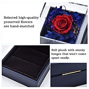 YAGELI Preserved Flower Ring Box for Wedding Ceremony - Acrylic Square Jewelry Box Double Ring Display Case Holder for Valentine's Day, Mother's Day, Gift for Her
