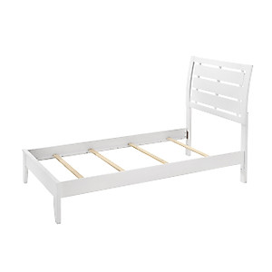 GOWE 1pc Twin Size White Finish Panel Bed Geometric Design Frame Softly Curved Headboard Wooden Youth Bedroom Furniture