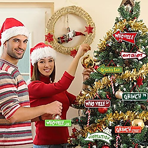 Christmas Tree Decorations, 16Pcs Grinch Christmas Ornament Paper Cards Hanging Welcome to Whoville Christmas Tree Decorations for Winter Christmas Furry Grinch's Lair Themed Party Favor Supplies