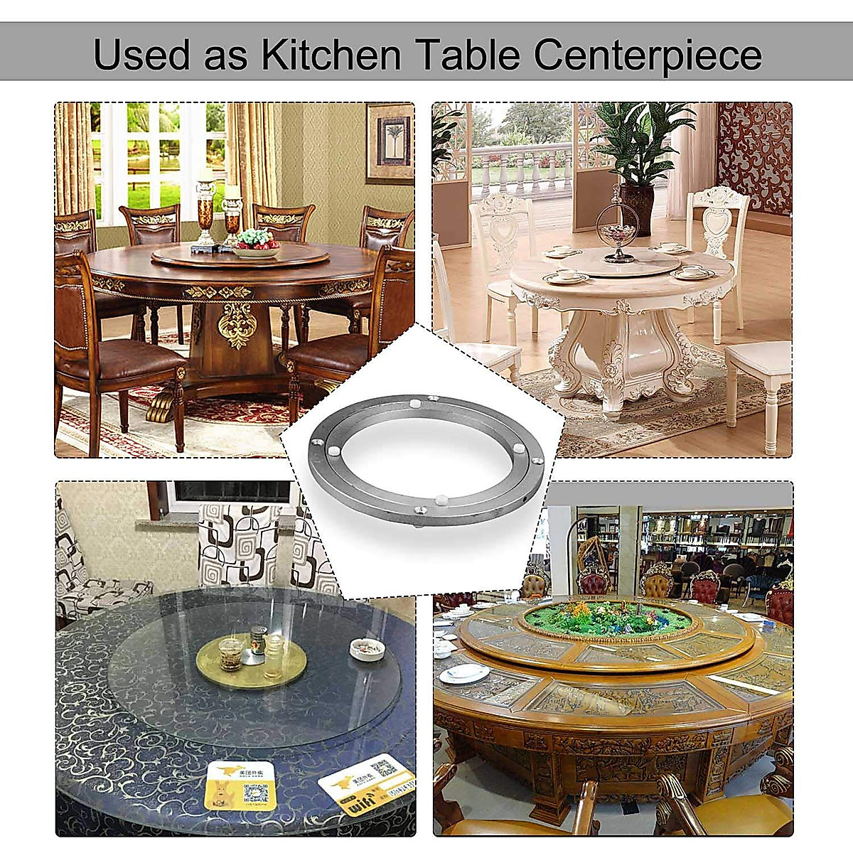 8 Inch Lazy Susan Hardware, A+Selected Heavy Duty Aluminium Lazy Susan Turntable, Sliver Rotating Turntable Bearing Table Base, Round Swivel Plate for Glass, Granite or Wood Kitchen Ding Table