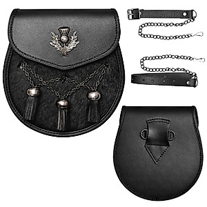 HIGHLAND REDSTONE Scottish Kilt Semi Dress Real leather Sporran (Brown Thistle)