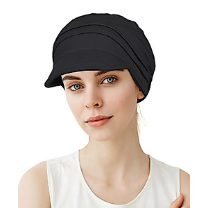 Alnorm Chemo Cancer Headwear Fashion Hat Cap with Brim Visor for Woman Ladies Black