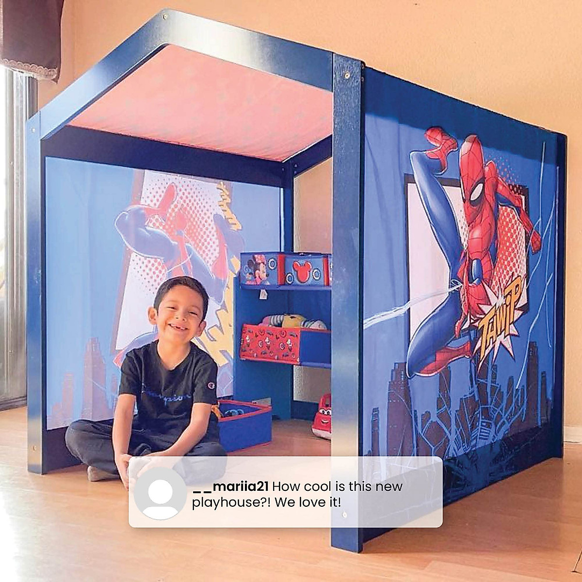 Marvel Spider-Man Indoor Playhouse with Fabric Tent for Boys and Girls by Delta Children, Great Sleep or Play Area for Kids - Fits Toddler Bed, Greenguard Gold Certified