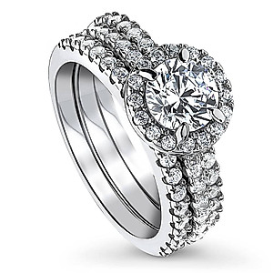 BERRICLE Sterling Silver Halo Wedding Engagement Rings Round Cubic Zirconia CZ Ring Set for Women, Rhodium Plated Size 6