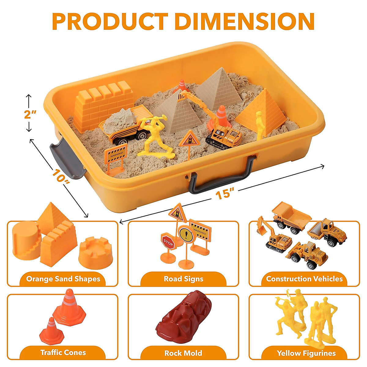 BUILD ME Construction Sandbox Toys for Kids with 2 lbs Play Sund, Bulldozer, and Figures -Tractor Sand Playset - Children Toys 3-5 Boys, Farm Sand Play Set, Indoor Sand Toy, Mini Construction Toys