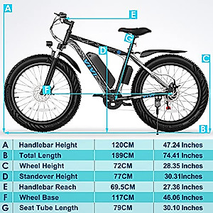 Vivi Electric Bike 26" x 4.0 Fat Tire Electric Bicycle, 48V 500W 13Ah Electric Mountain Bike, 25MPH Ebikes for Adults with Removable Lithium-Ion Battery, Professional 7 Speed