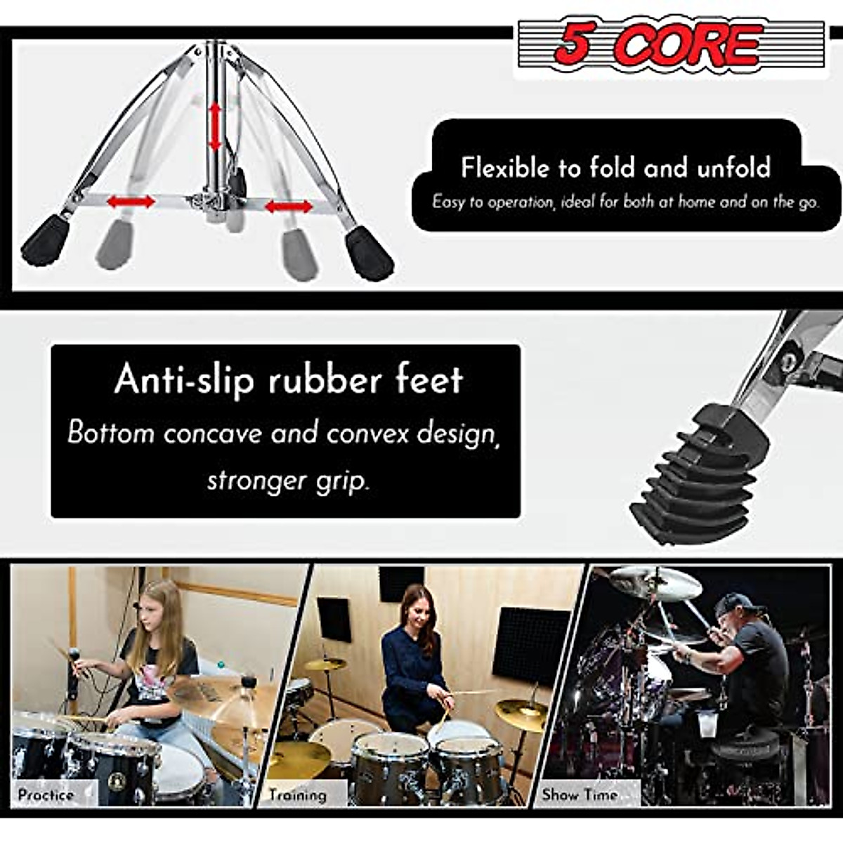 5 CORE Drum Throne Height Adjustable Guitar Stool Thick Padded Memory Foam DJ Chair Seat with Anti Slip Feet Multipurpose Musician Chair for Adults and Kids Drummer Cello Guitar Player DS CH BLK