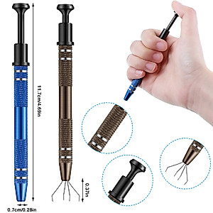 4 Pieces Stainless Steel 4-Claw Pick up Tool for Small Parts Pickup Metal Grabber IC Chips Metal Grabber Claw Pickup Holder Electronic Component Jewel Diamond Gem Tweezers (Bronze, Blue)