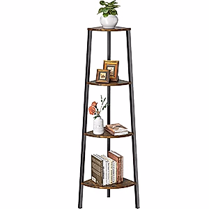FURNINXS 4 Tier Corner Shelf Standing, Shelving Unit, Display Rack for Bedroom, Living Room, Office, Kitchen, Rustic Brown
