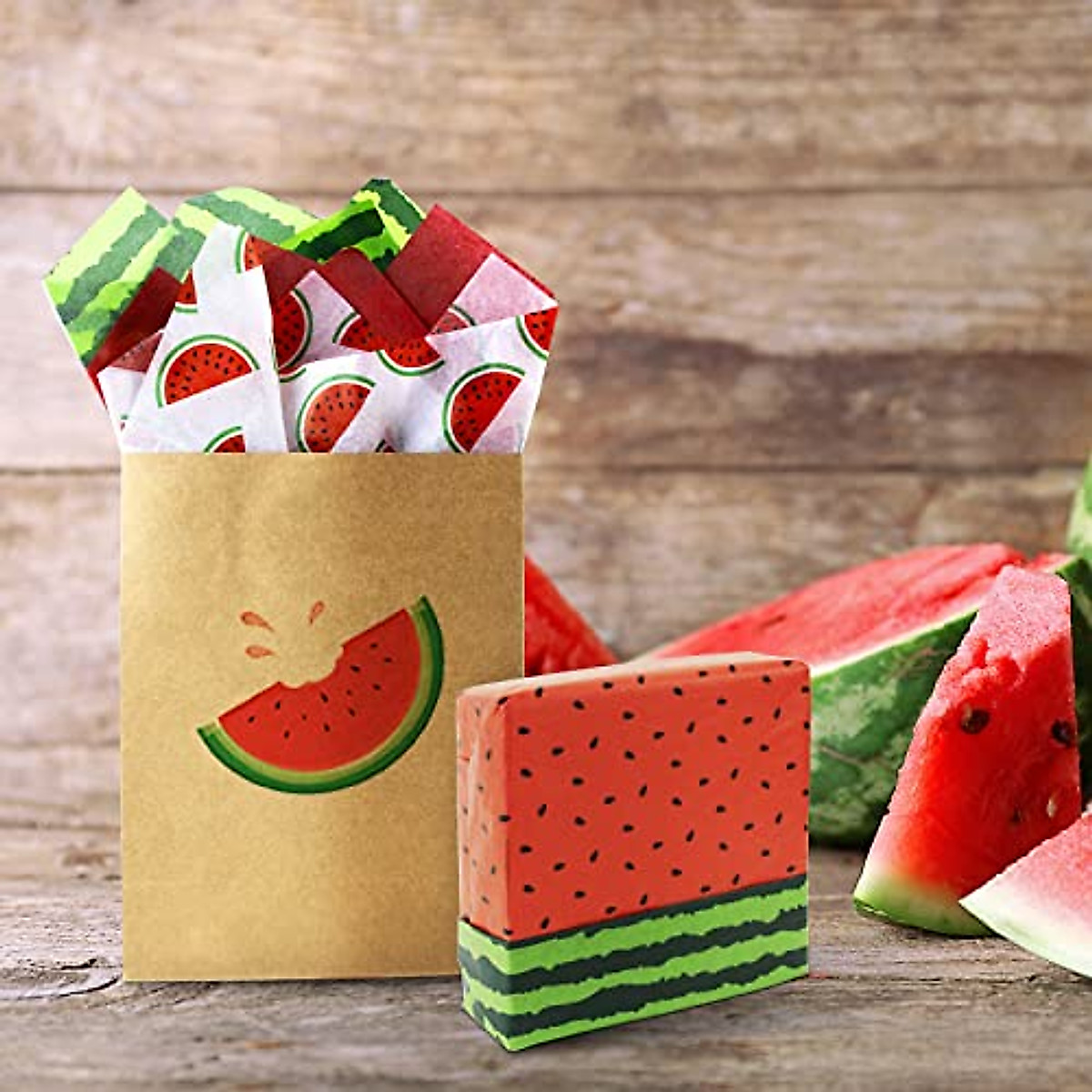 Watermelon Tissue Papers Bulk Shredded Paper for Gift Box, Red Green Tissue Paper Stripes Tissue Paper Assorted for Tissue Paper Pom Pom,100 Sheets 14" x 20" Wrapping Tissue Paper