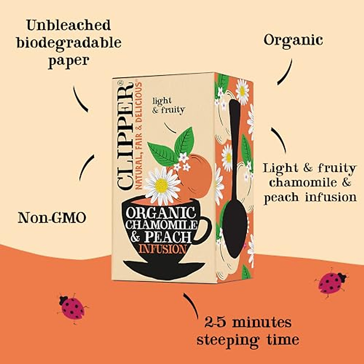 Clipper Tea Chamomile & Peach Teabags – USDA Organic, Great Hot or Iced – Natural, Fair & Delicious Fruity Chamomile & Peach Infusion – 20 Tea Bags